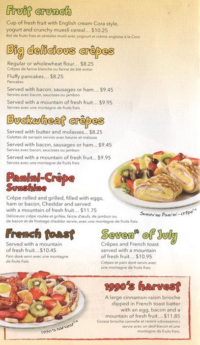 Cora's Breakfast & Lunch Menu - Urbanspoon/Zomato