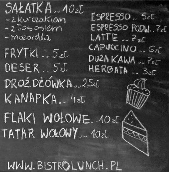 Menu at Bistro 53 restaurant, Warsaw, Aleja Stanów Zjednoczonych 53