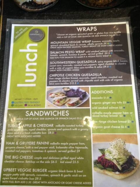Menu at Communitea Cafe, Canmore