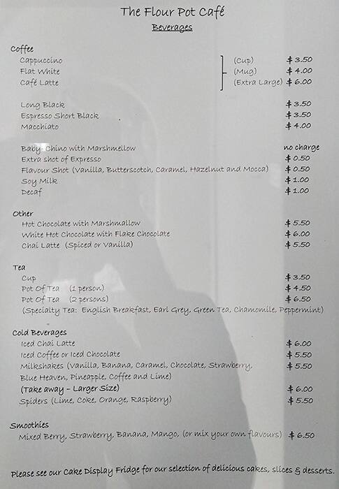 Menu at Flour Pot Cafe, Bacchus Marsh