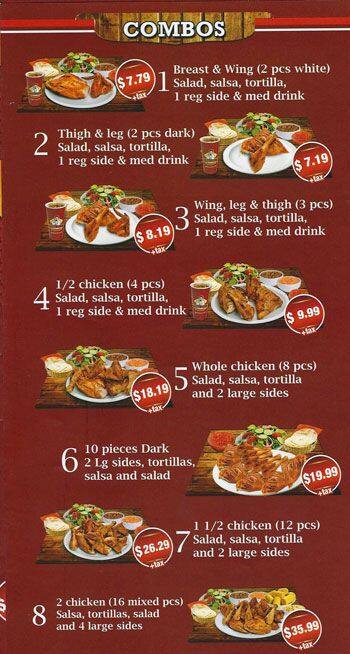 Carta de comida rápida Pollo Feliz, Houston, Westheimer Rd