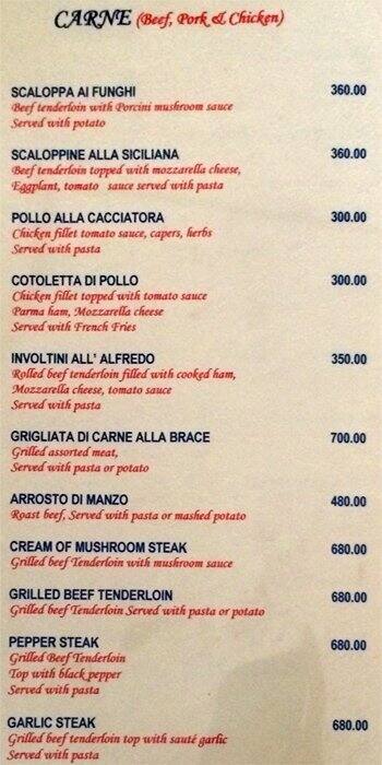Menu at La Tegola Busay restaurant, Cebu City, Cebu Transcentral Hwy
