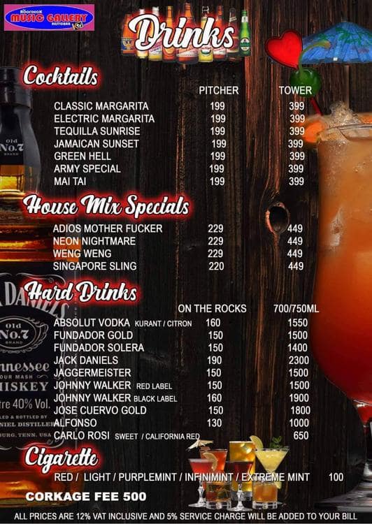 Menu at The RoofDeck Music.bar & KTV, Santa Rosa