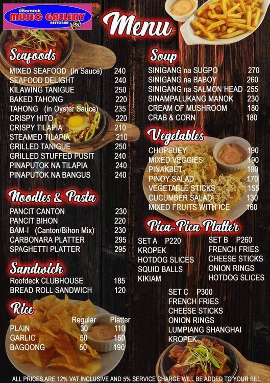 Menu at The RoofDeck Music.bar & KTV, Santa Rosa
