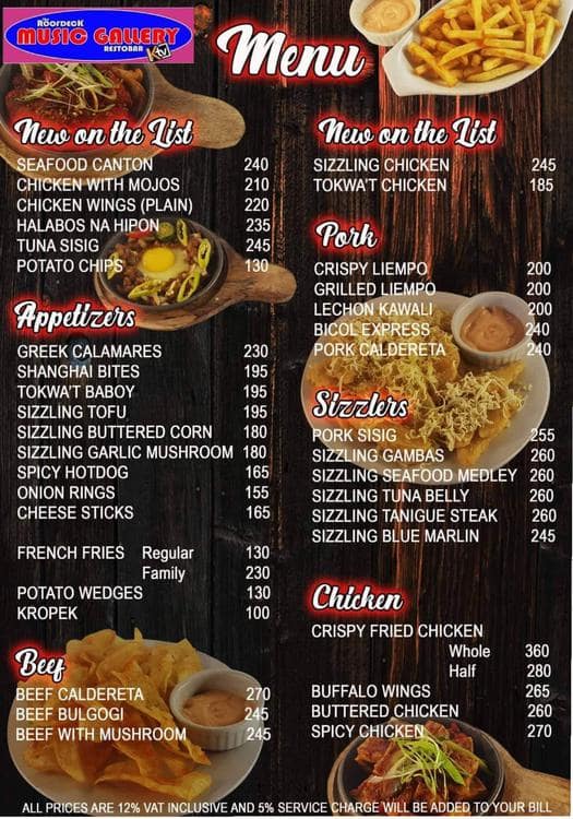 Menu at The RoofDeck Music.bar & KTV, Santa Rosa