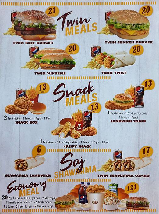 Menu at Crispy Chicken restaurant, Abu Dhabi, Hamdan Opposite Sun and ...