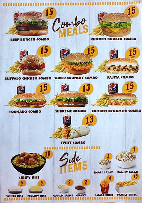 Menu at Crispy Chicken restaurant, Abu Dhabi, Hamdan Opposite Sun and ...