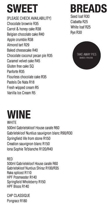 Speisekarte von Oskars Village cafe, Hermanus