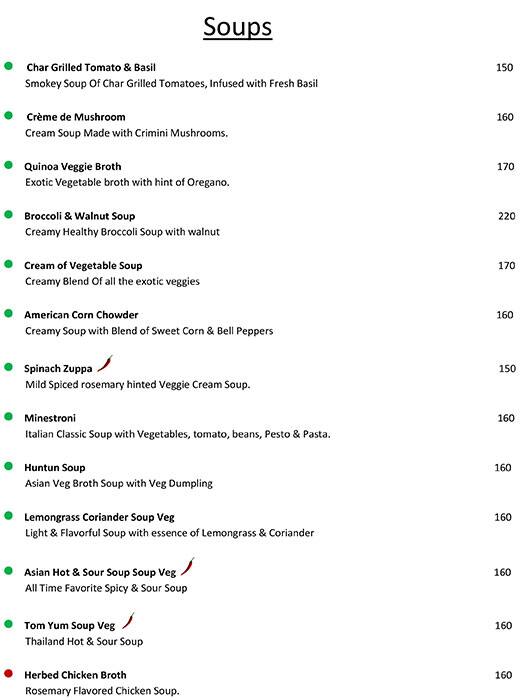 Menu of Upland Bistro, Waltair Uplands, Vizag