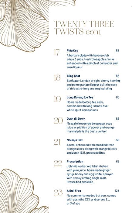 Menu at Twenty Three restaurant, Dubai, Al Falak St - opposite ...