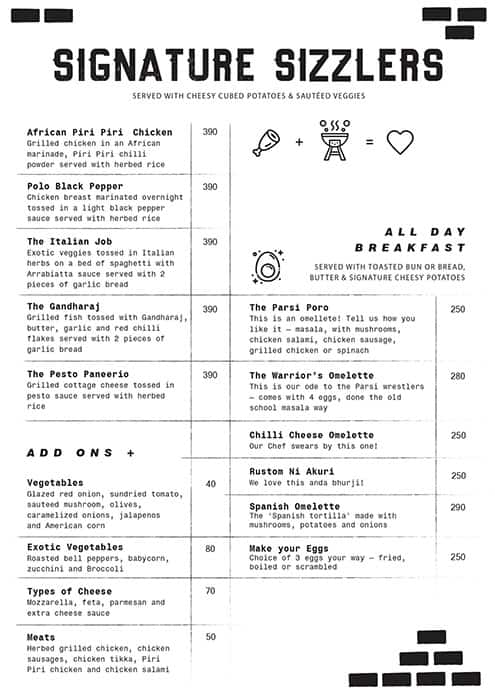 Menu at Black Brick Cafe, Kolkata