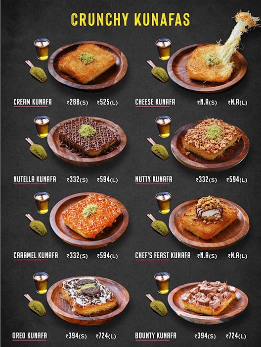 Menu of Kunafa World, Pali Hill, Bandra West, Mumbai