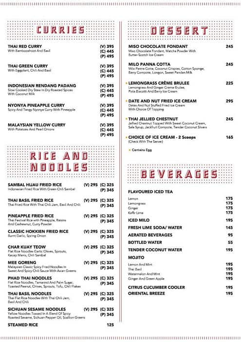 Menu at Little Soi, Chennai