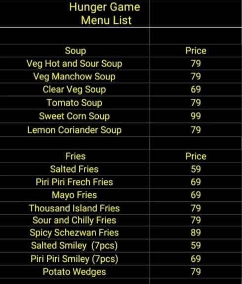 Menu of Hunger Game, Malleshwaram, Bangalore