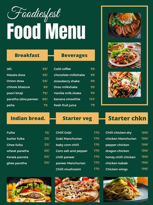 Menu of Foodies Fest, Sarjapur Road, Bangalore