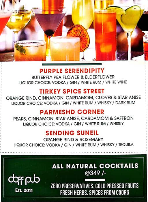 Menu of Doff Pub, Indiranagar, Bangalore