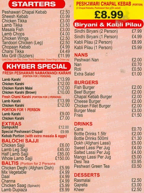 Taste Of Khyber Menu, Menu for Taste Of Khyber, Alum Rock, Birmingham ...