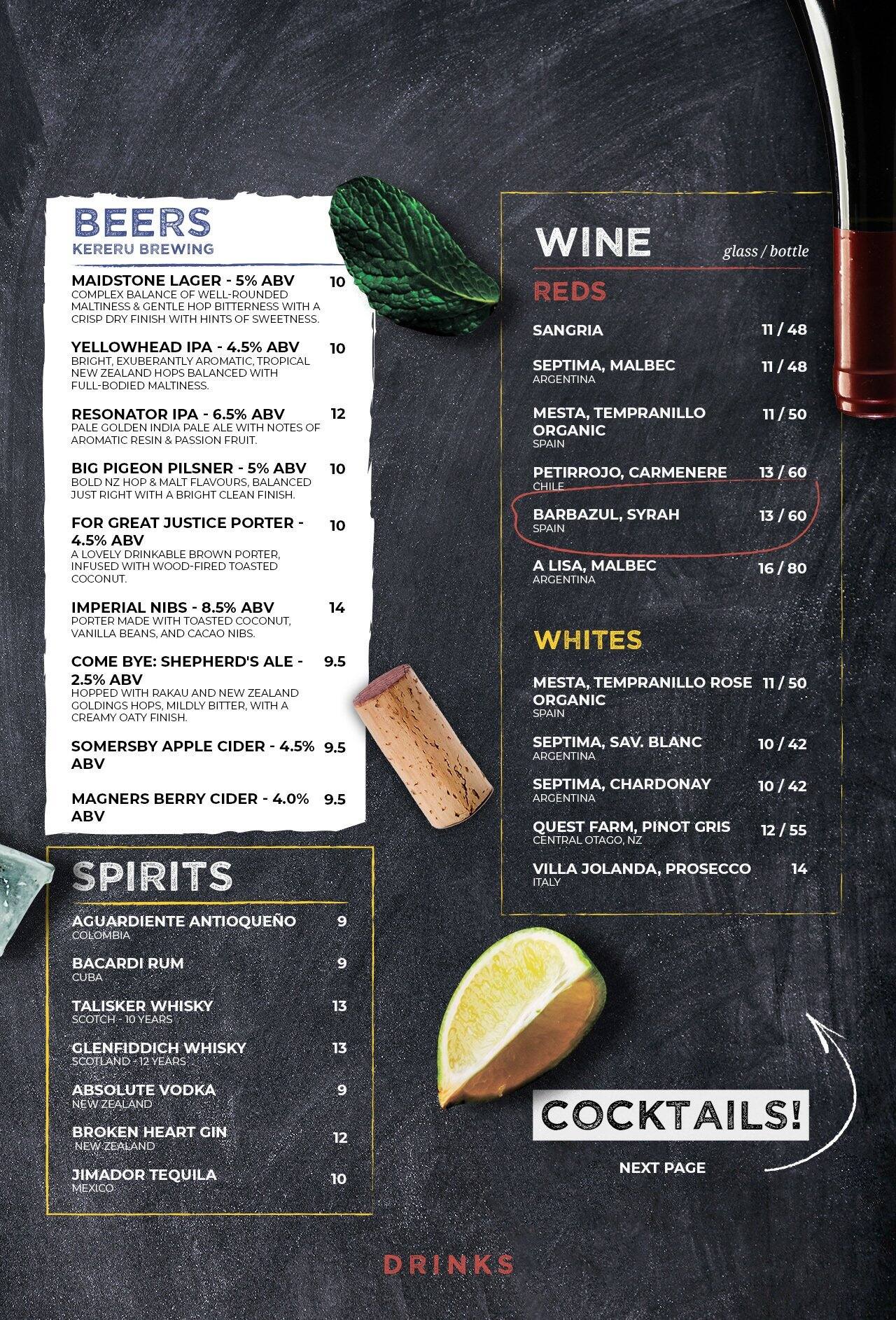 Menu at El Humero BBQ, Auckland