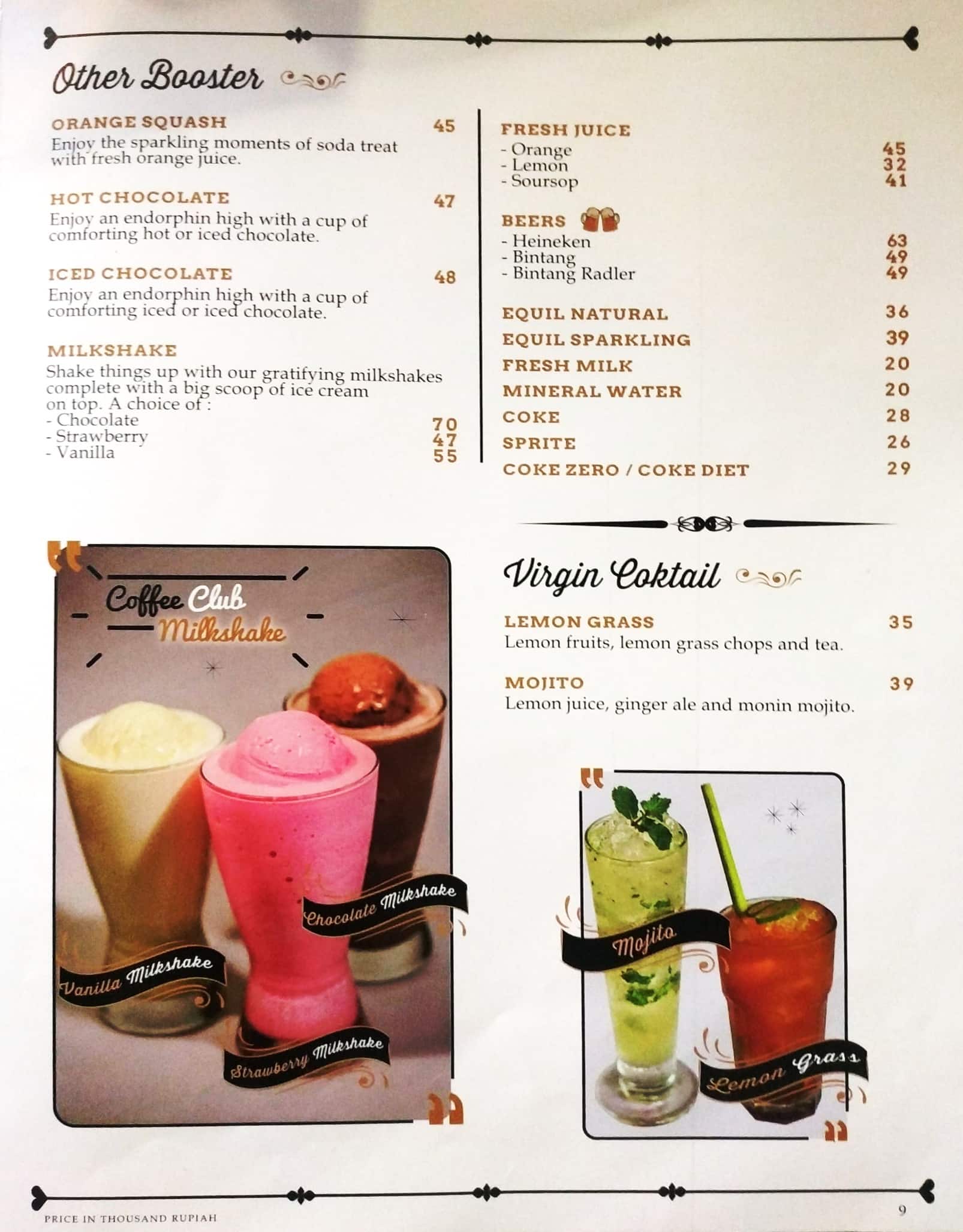 Menu at Coffee Club, North Jakarta, Jl. Asia Afrika No.19