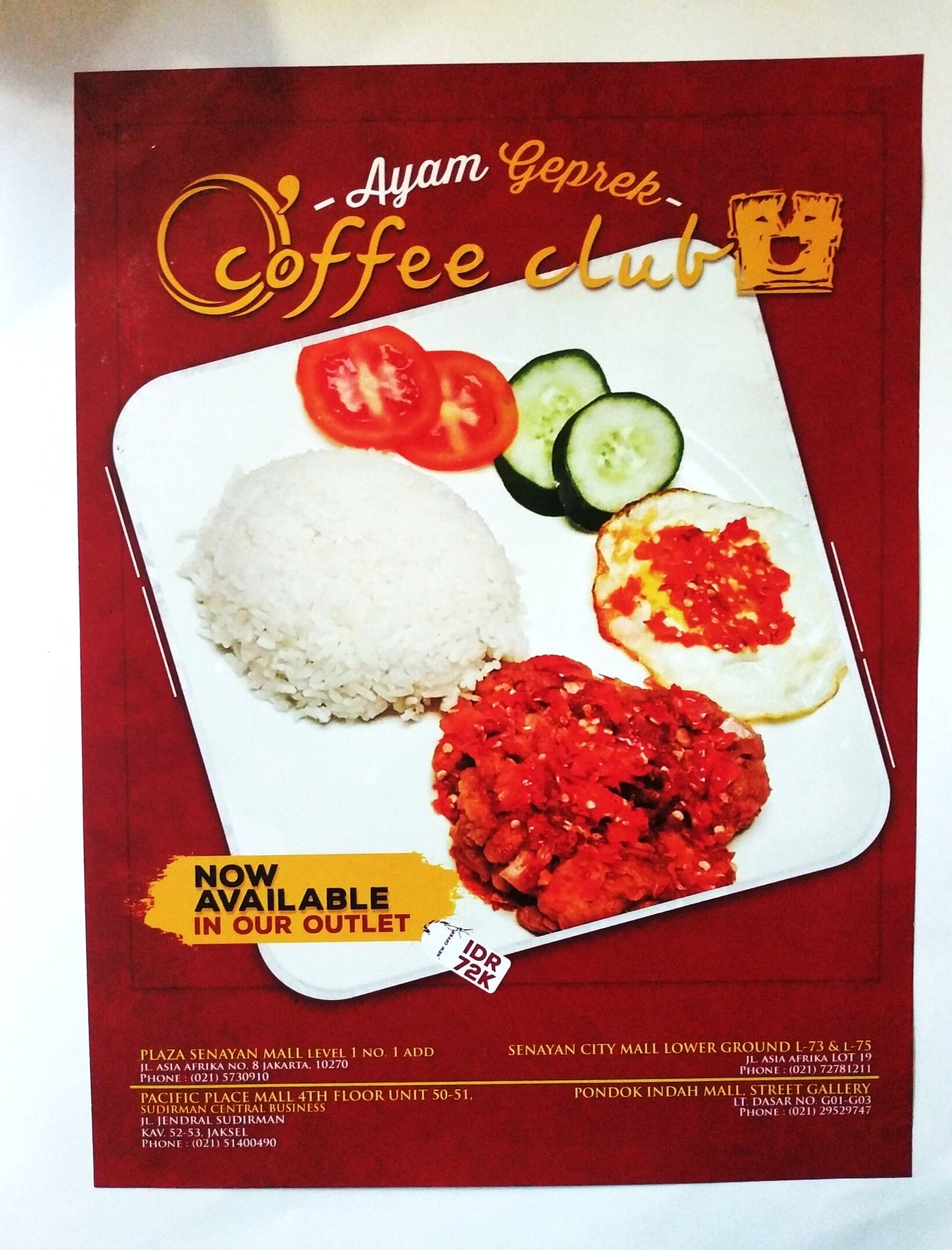 Menu at Coffee Club, North Jakarta, Jl. Asia Afrika No.19