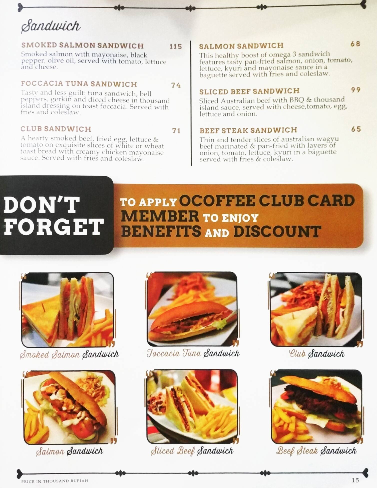 Menu at Coffee Club, North Jakarta, Jl. Asia Afrika No.19