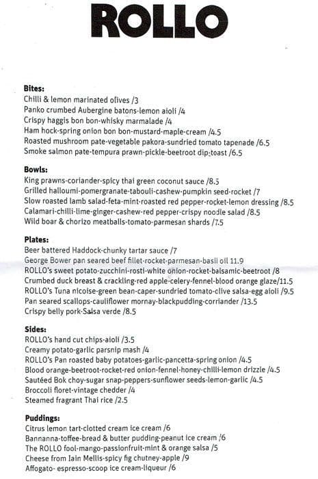 Rollo Menu, Menu for Rollo, Stockbridge, Edinburgh - Zomato UK