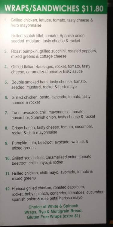Menu at Sprout Salad Bar, Randwick