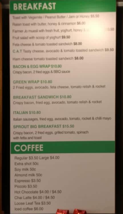 Menu at Sprout Salad Bar, Randwick