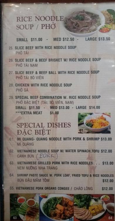 Menu at Dong Ba restaurant, Footscray