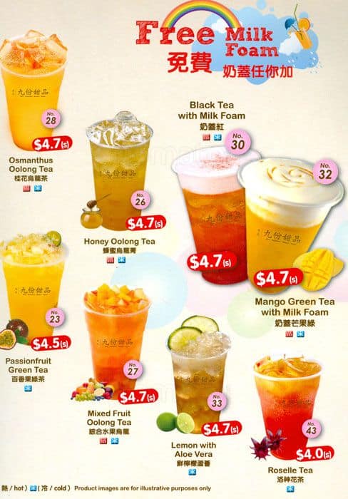 Menu at Nine Taiwanese Dessert House restaurant, Melbourne