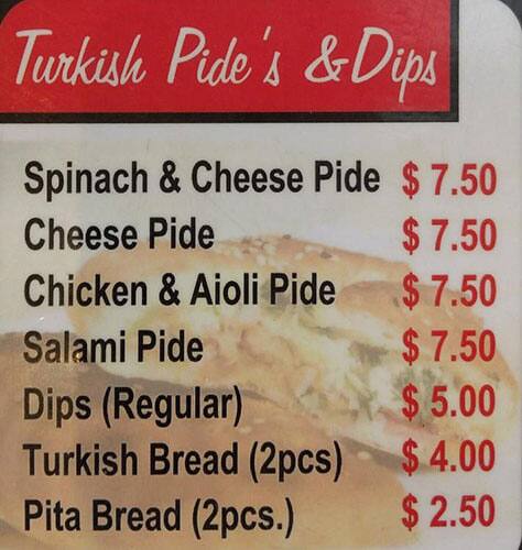 Menu at Kebab Hut restaurant, Saint Kilda