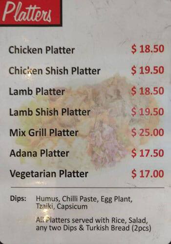 Menu at Kebab Hut restaurant, Saint Kilda