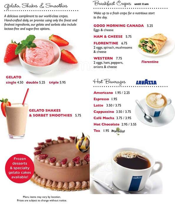 Menu at Crepe Delicious restaurant, Langley Township