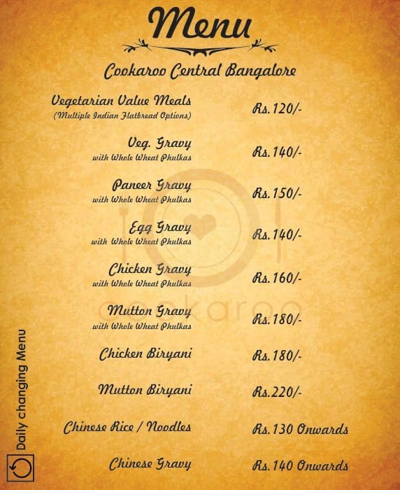 Cookaroo.in Menu, Menu for Cookaroo.in, MG Road, Bangalore - Zomato