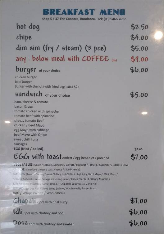 Menu at Curry Kicks restaurant, Greensborough