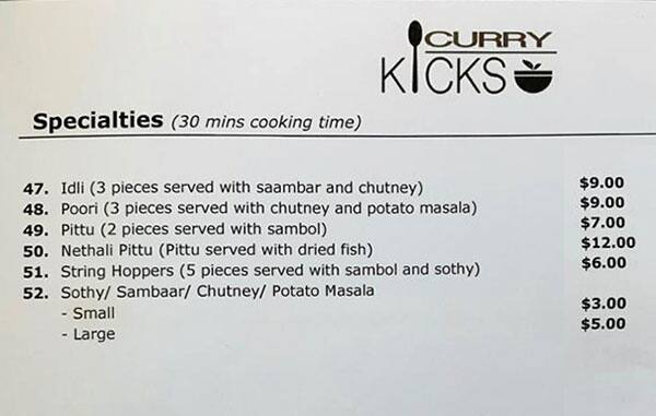 Menu at Curry Kicks restaurant, Greensborough