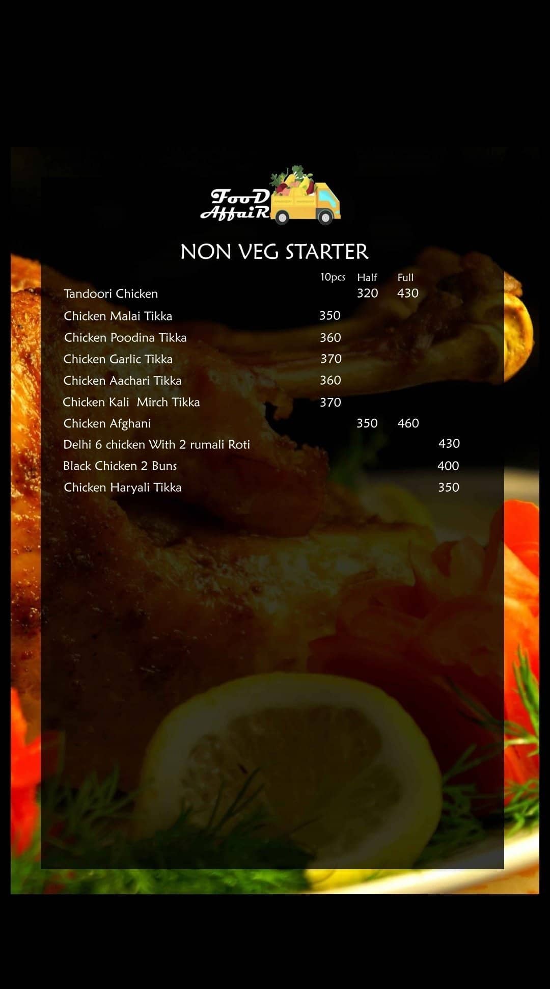 Menu of A Food Affair, Sector 45, Noida