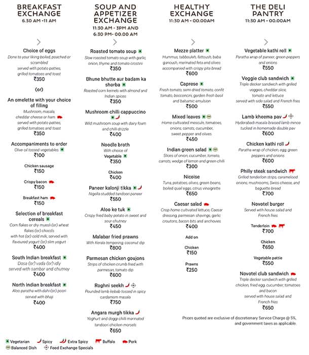 Menu at Food Exchange - Novotel Hyderabad Convention Centre, Hyderabad