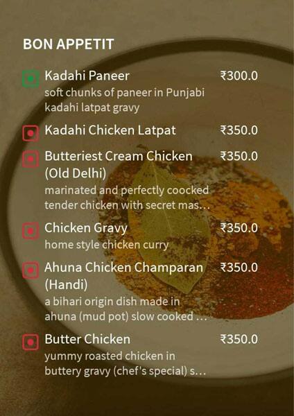 Menu at Bon Appetit, Amritsar