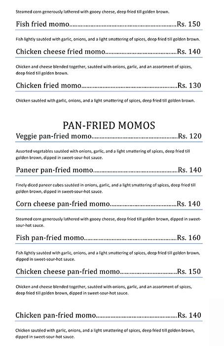 Menu at The Mall Road, Kolkata, Chinar Park