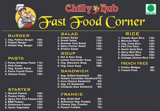 Menu of Chilly Hub Fast Food Corner, Virar, Mumbai