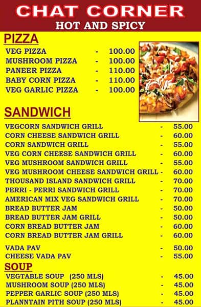 Menu at Chat Corner, Chennai, priya Kalyana Mandapam