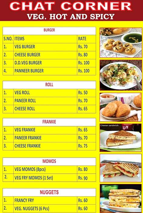 Menu at Chat Corner, Chennai, priya Kalyana Mandapam