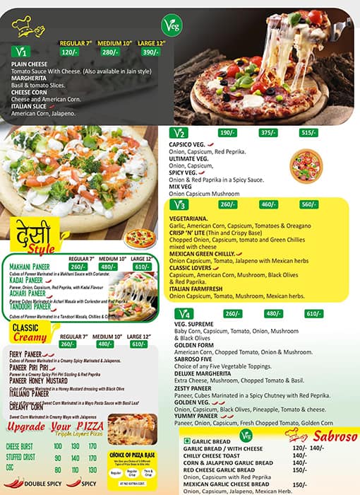 Menu of Pizza Sabroso, Near Andheri East Station, Mumbai