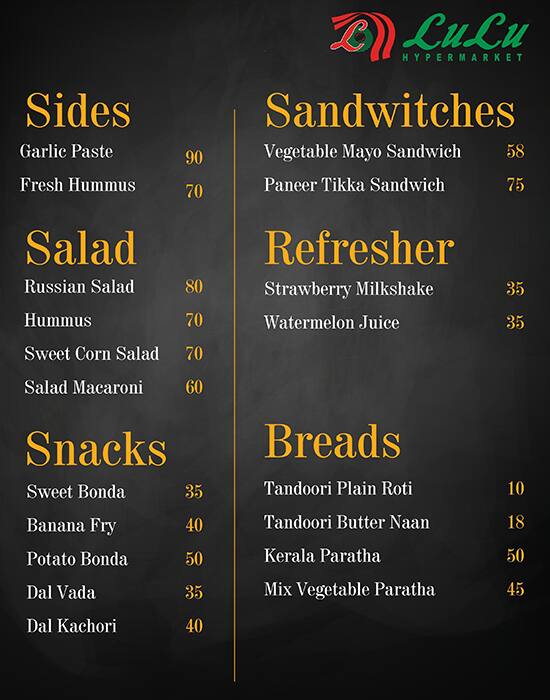 Menu at Lulu Hypermarket, Bengaluru, Lower Ground Floor