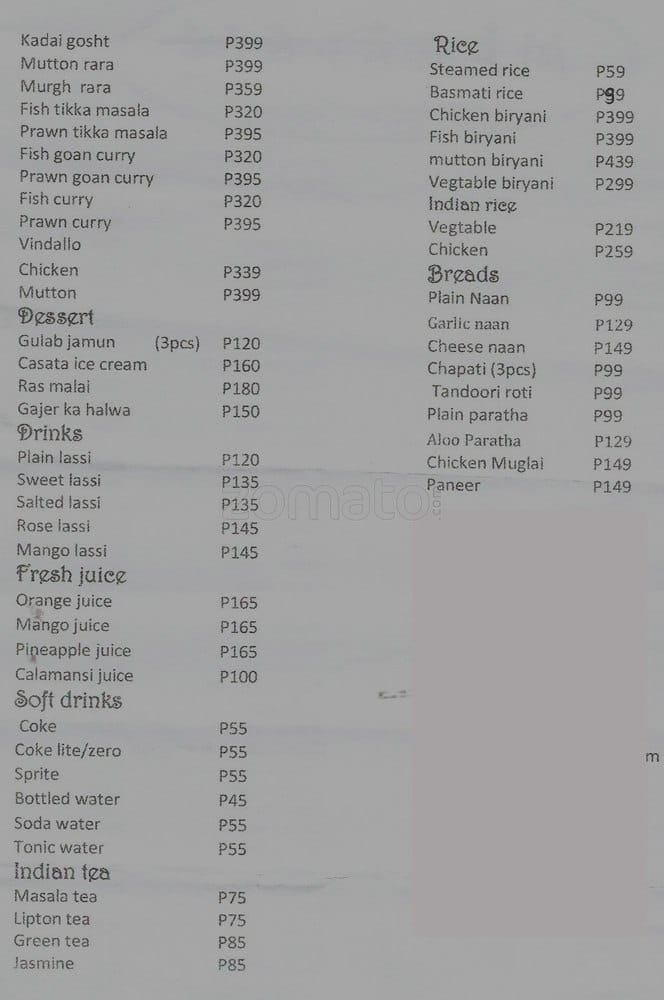 Menu at Maharaja restaurant, Las Pinas, Ground Floor