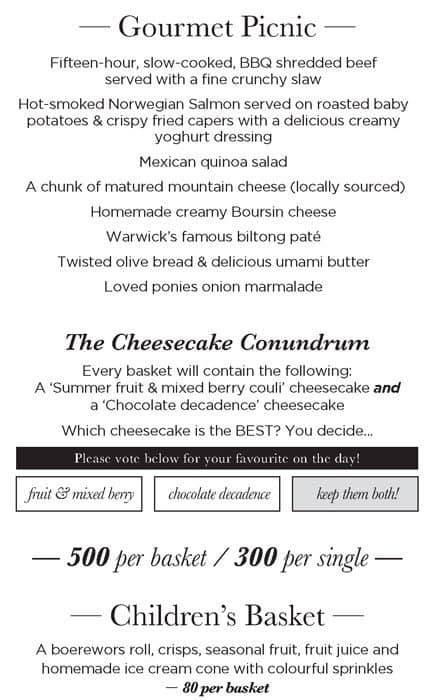 Menu at Warwick Wine Estate pub & bar, Stellenbosch