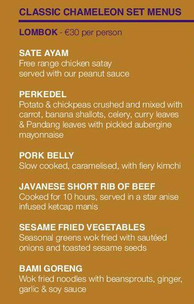 Menu at Chameleon restaurant, Dublin