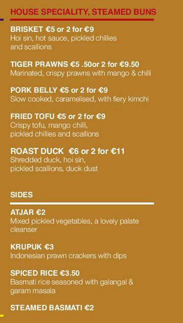 Menu at Chameleon restaurant, Dublin