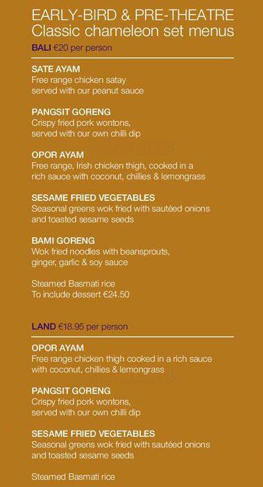 Menu at Chameleon restaurant, Dublin